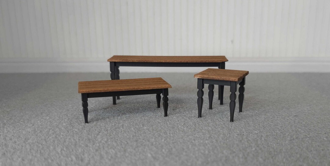 1:24 Miniature French Country Table - Black, Dollhouse Furniture, Mini ...