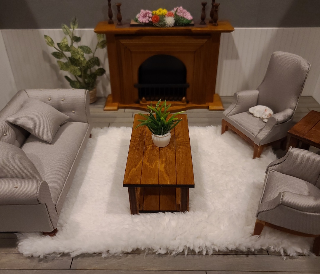 White Fluffy Dollhouse Rug, 1:12 Scale Rug, Miniature Rectangular Floor ...