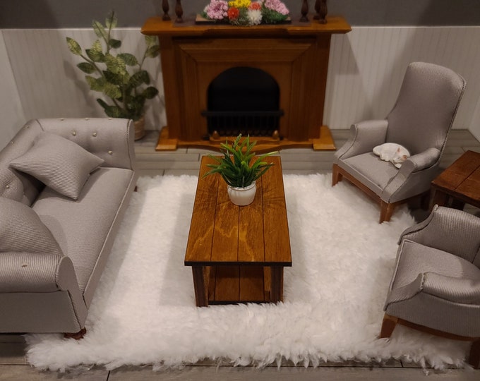 White Fluffy Dollhouse Rug, 1:12 Scale Rug, Miniature Rectangular Floor ...