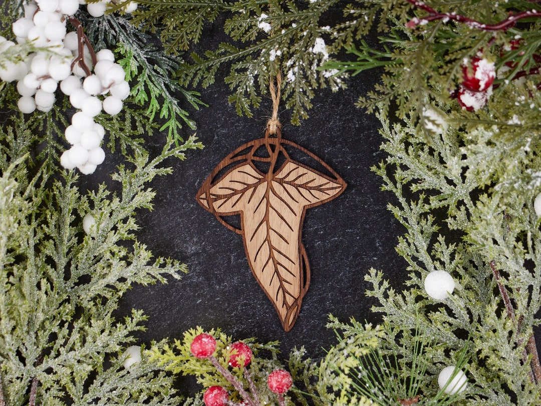 Elven Leaf Christmas Ornament, Wooden Christmas Ornament, Fantasy ...