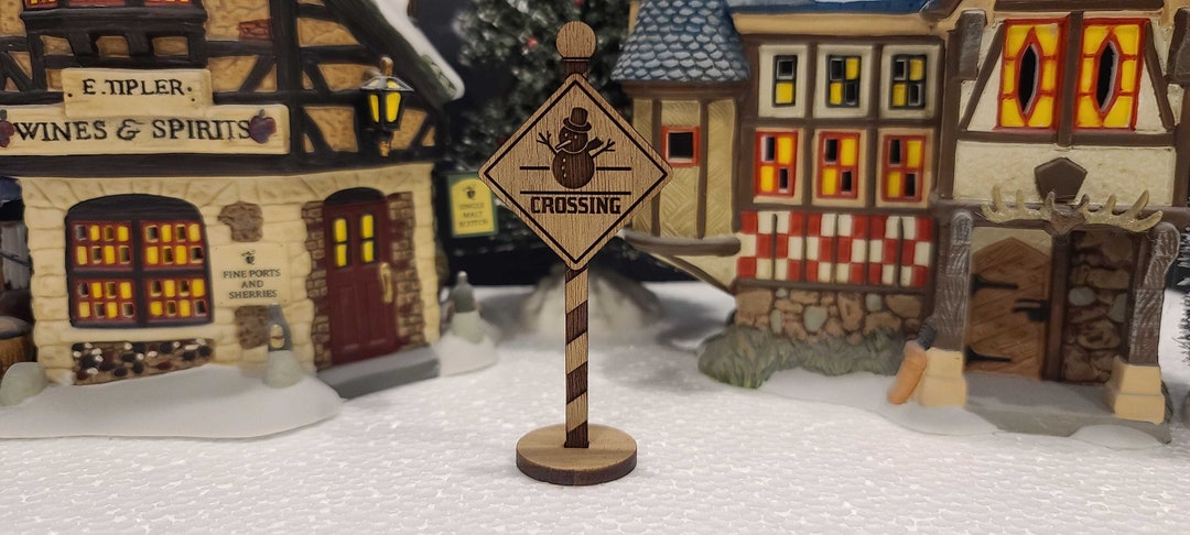 Snowman Crossing Christmas Village Sign, Engraved Wooden Snowman ...