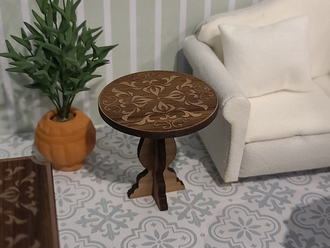 Miniature Round End Table, Dollhouse Furniture, 1:12 Scale Side Table ...
