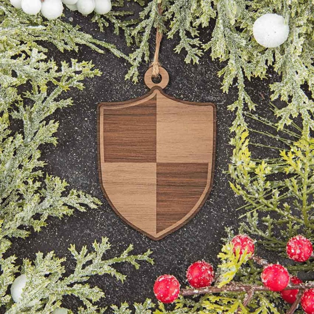 Medieval Quartered Shield Christmas Ornament, Engraved Wood Ornament ...