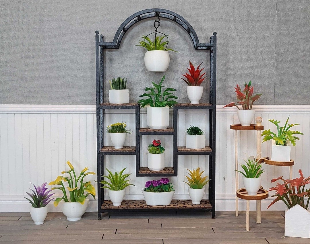 Miniature 9 Shelf Plant Stand With Hanging Trellis, 1:12 Scale Plant ...