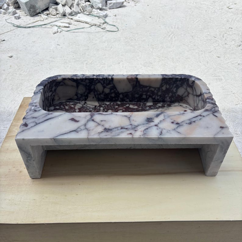 Calacatta Viola Marble Fluted Sink, Wall Mount Bathroom Vanity Basin - Etsy