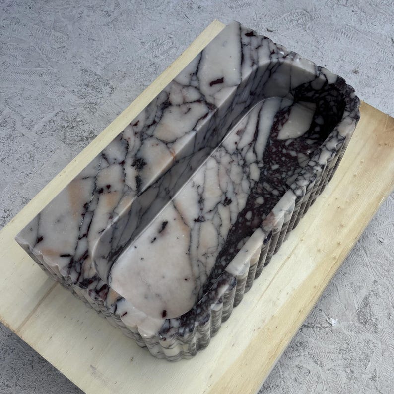 Calacatta Viola Marble Fluted Sink, Wall Mount Bathroom Vanity Basin - Etsy