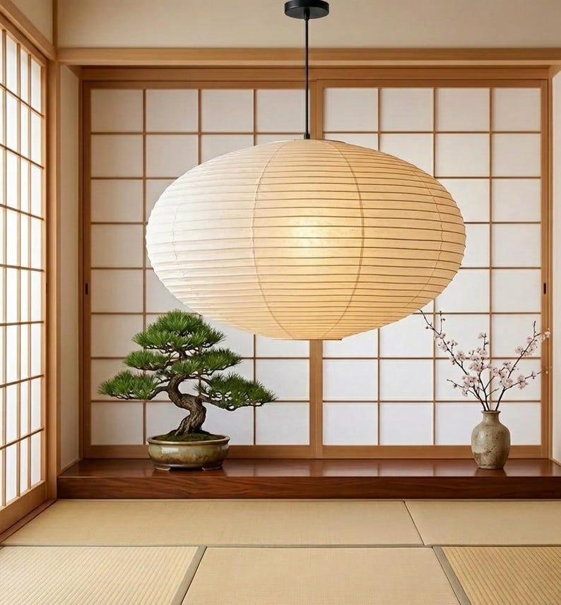 Large Japanese Paper Pendant Light 60cm – Wabi Sabi Oval Lamp Shade ...