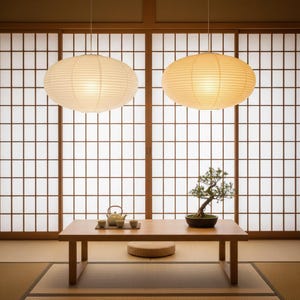 Large Japanese Paper Pendant Light 60cm – Wabi Sabi Oval Lamp Shade ...