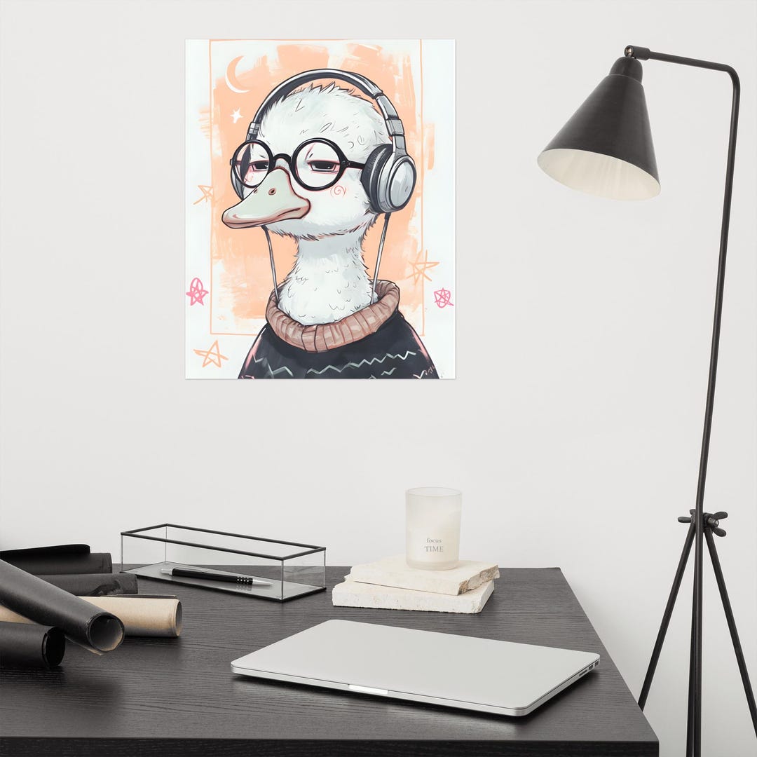 Poster - Anime-style Goose With Headphones and Glasses in Sweater ...
