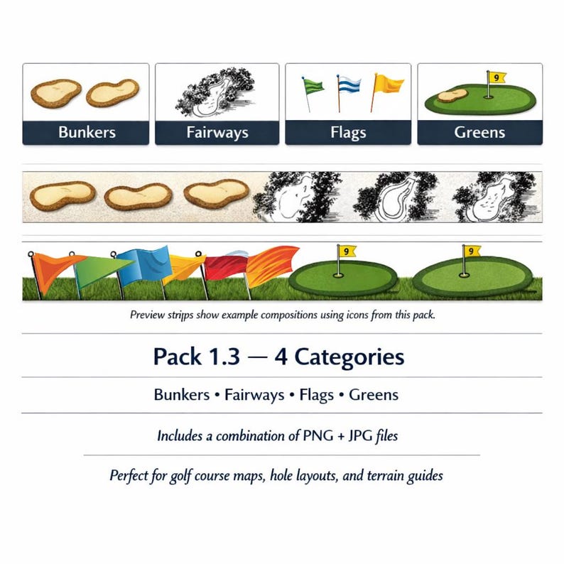 Golf Course Icons Pack – Map Kit, Line Art, Vector Graphics (PNG, JPG ...