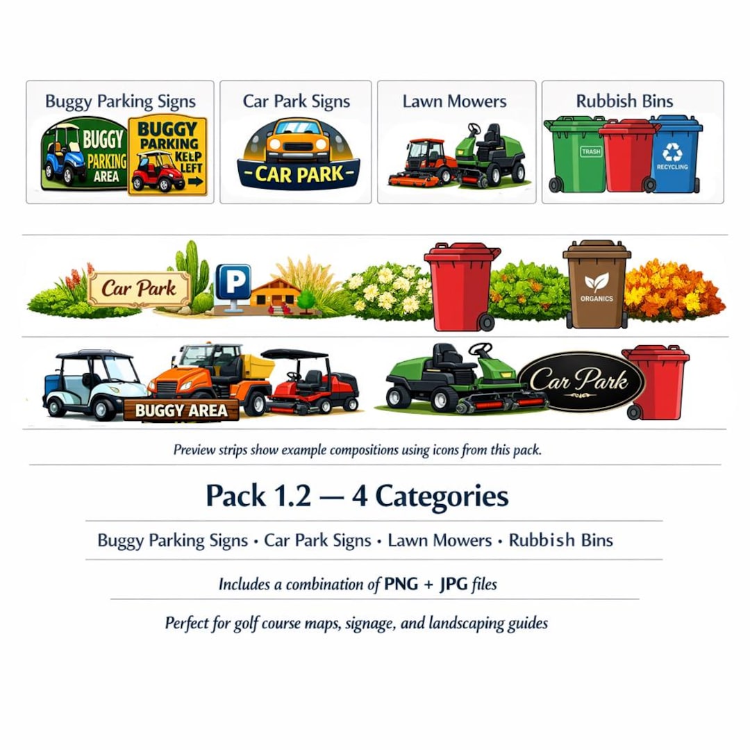 Golf Course Icons Pack – Map Kit, Line Art, Vector Graphics (PNG, JPG ...