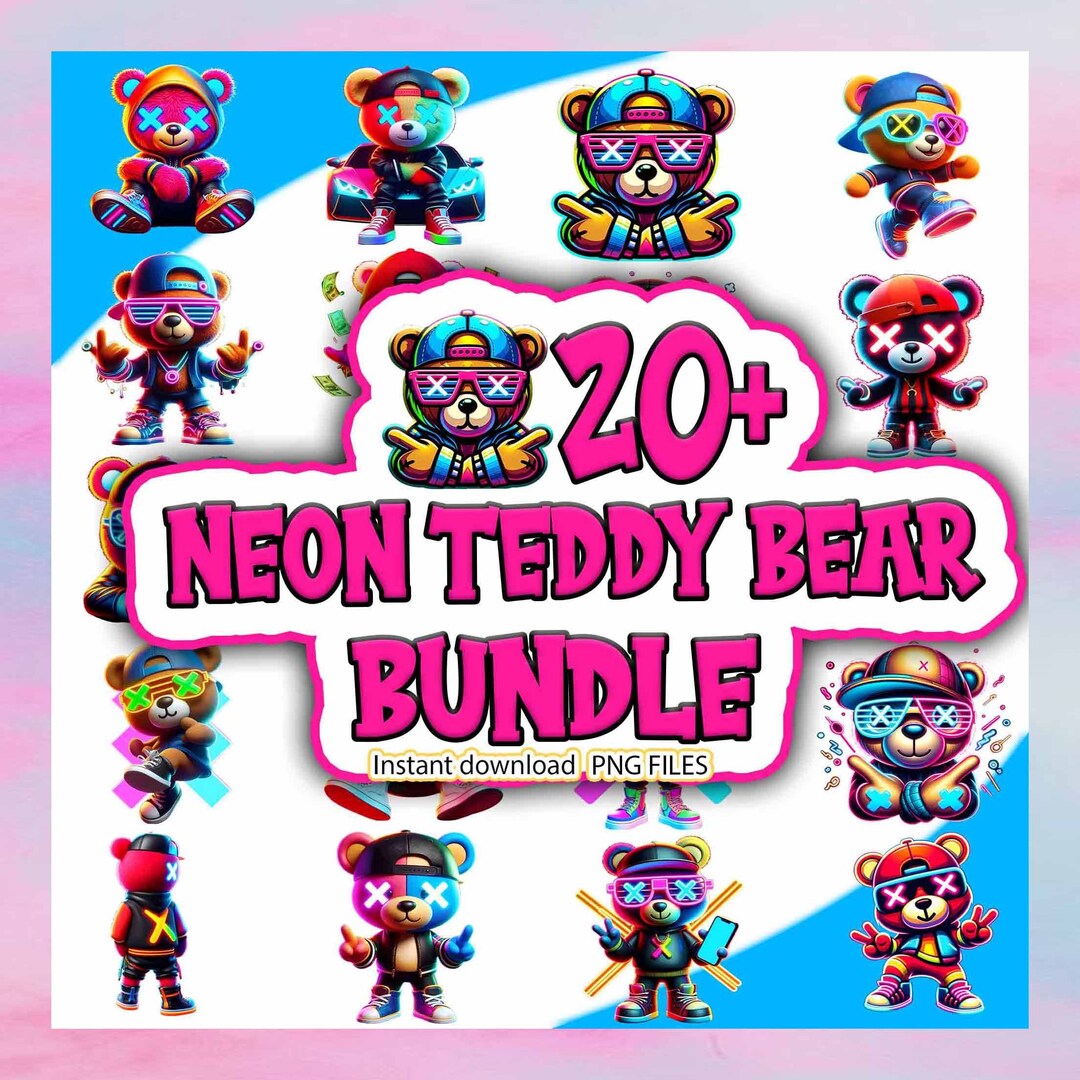 Neon Teddy Bear Svg Bundle, Teddy Bear SVG, Cartoon Svg, Teddy Bear ...