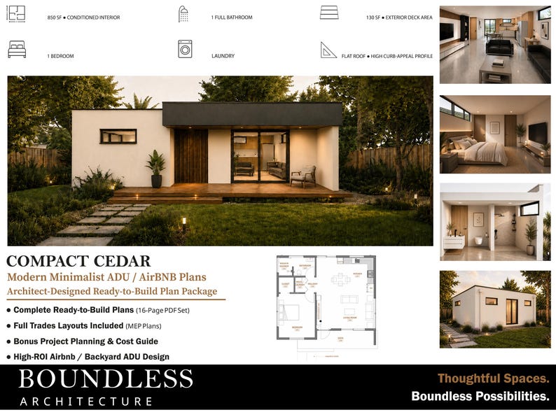 Modern ADU Plans | 850 SQ FT Small House Blueprints | Ready to Build ...
