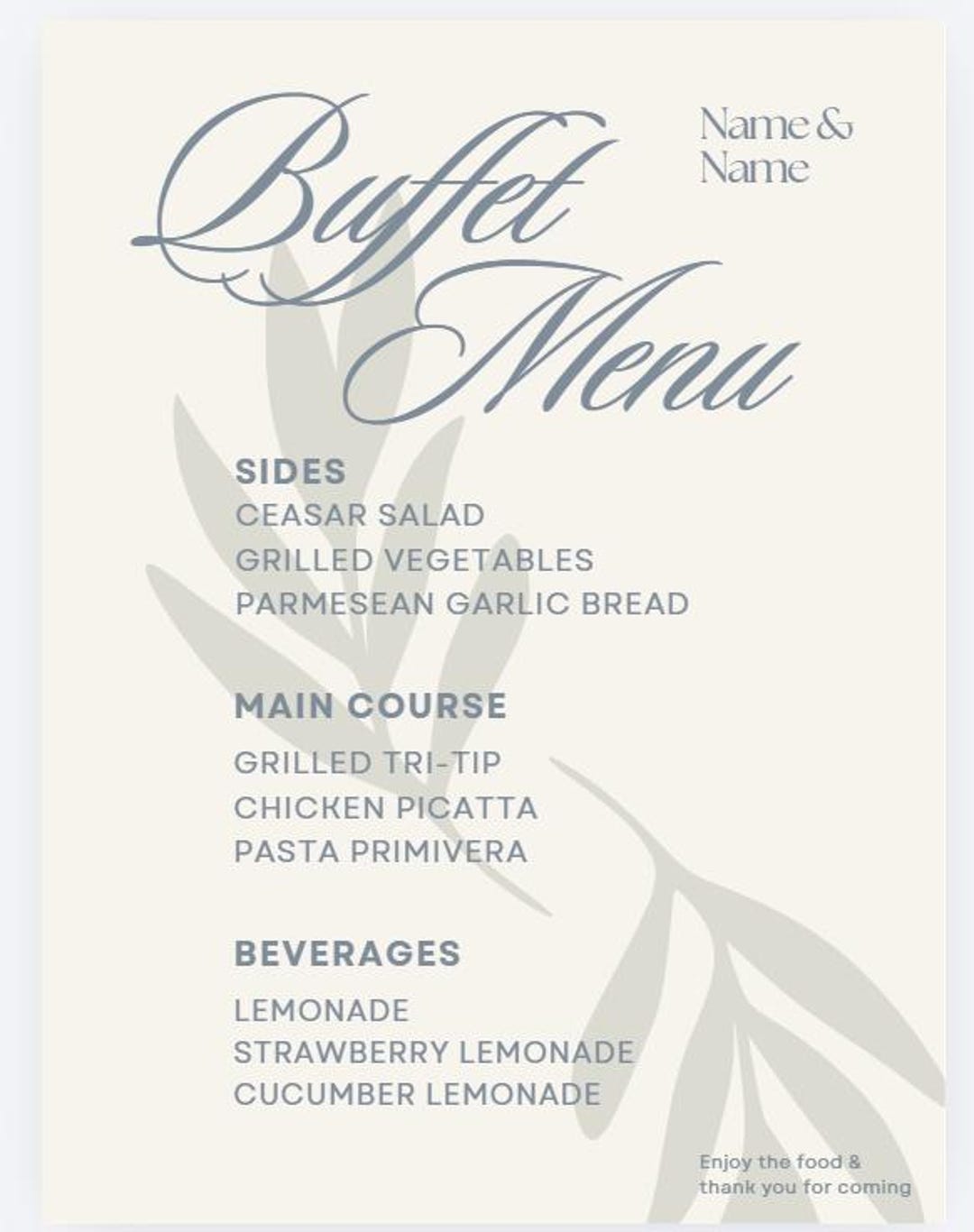 Editable Wedding Buffet Menu Sign Template, Minimalist Botanical Design ...