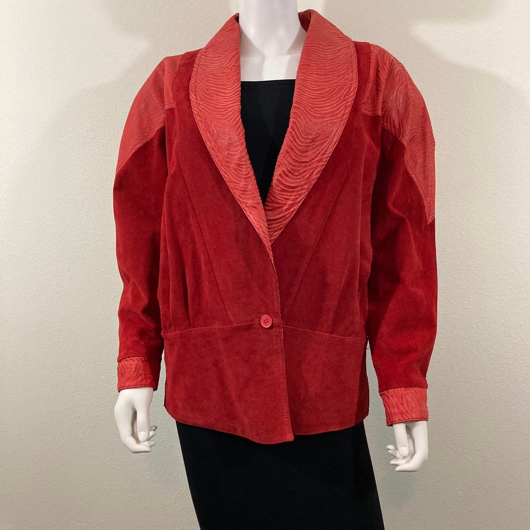 Vintage IOU 1980s Red Leather Jacket Size Large - Etsy
