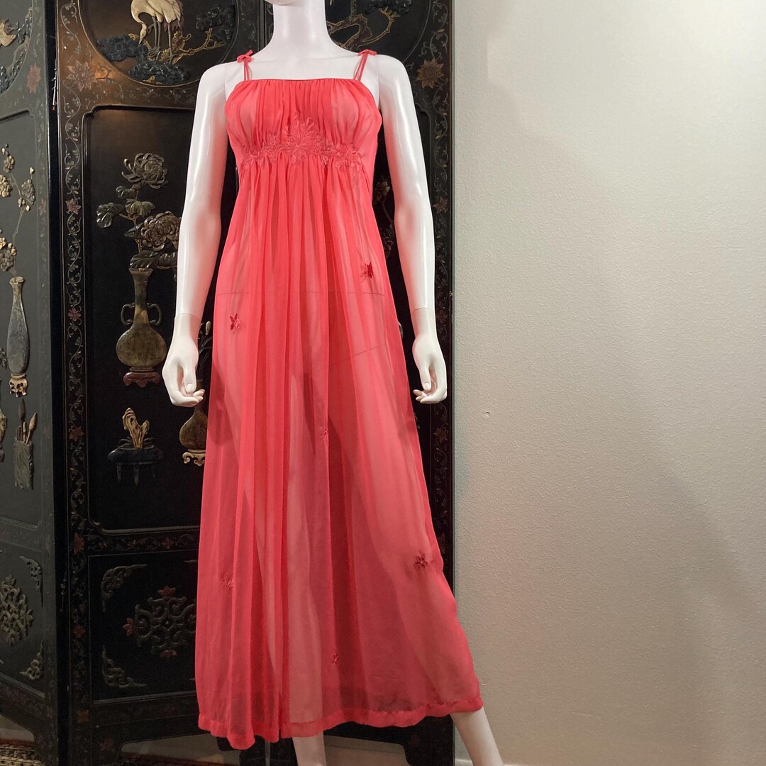 Vintage Pink Sheer Slip Dress, Gown, 1960’s, Juel Park Beverly Hills ...