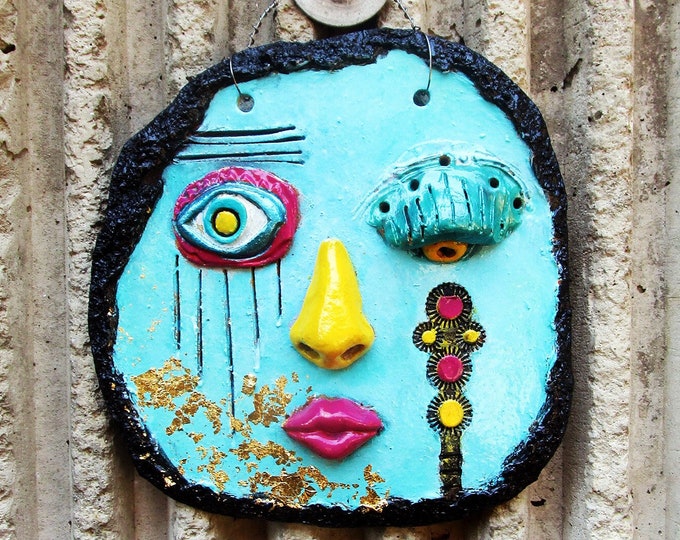 Ceramic Wall Art Face Sculpture Wall Hanging, 6.75 X 6.50 Abstract Art ...