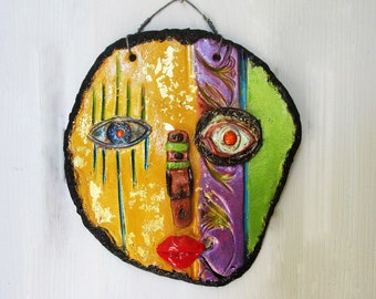 Wall Hanging Ceramic Mask Set of 5, Sculpture Handmade Art, Wall ...