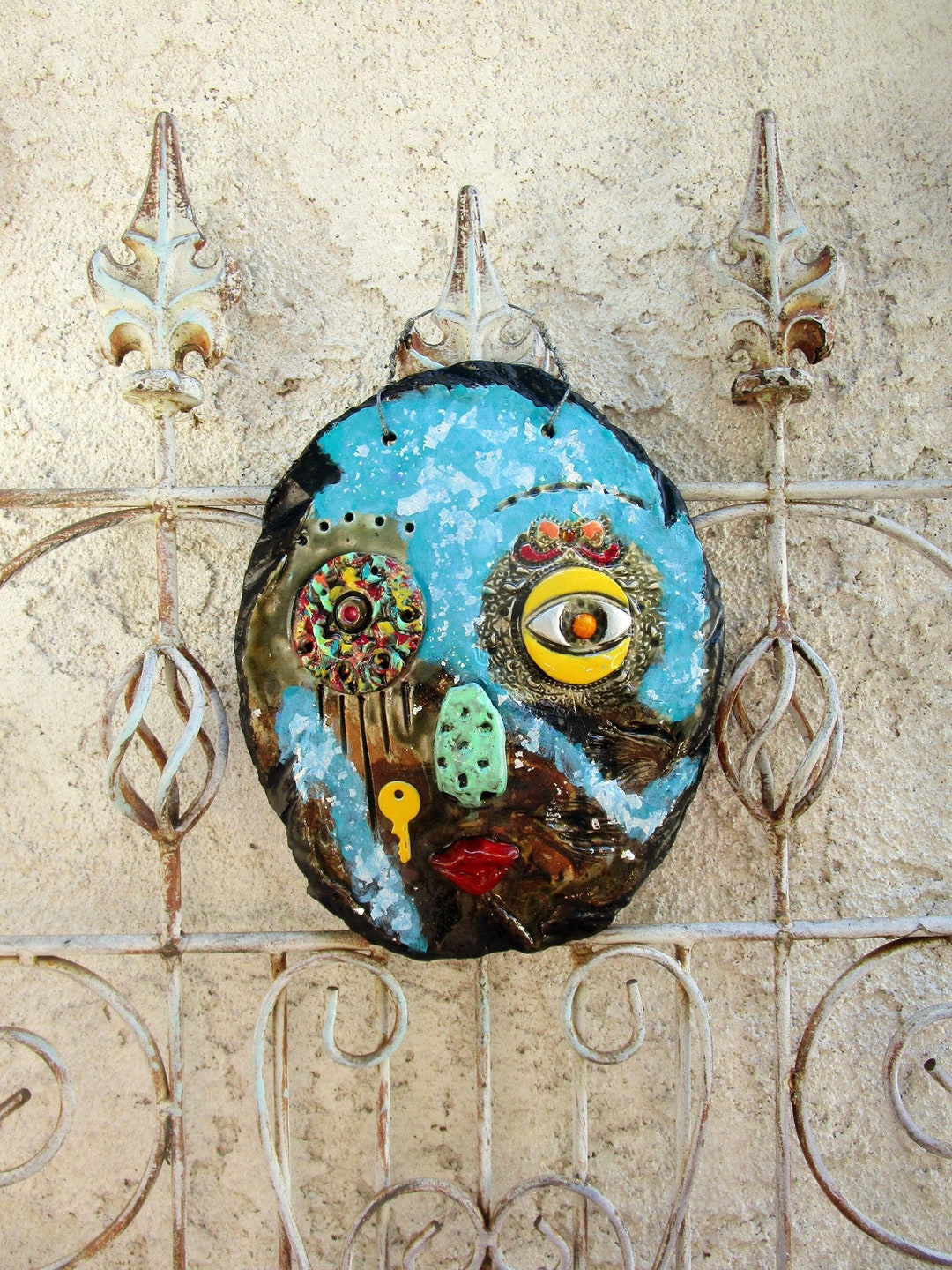 Abstract Sculpture Ceramic Mask Face Wall Sculpture Wall Hanging, 9.50 ...