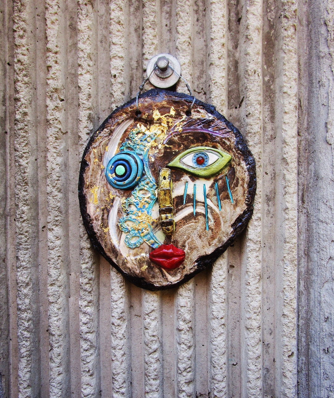 Abstract Sculpture Clay Mask Face Wall Sculpture Wall Hanging, 8.75 X 7 ...