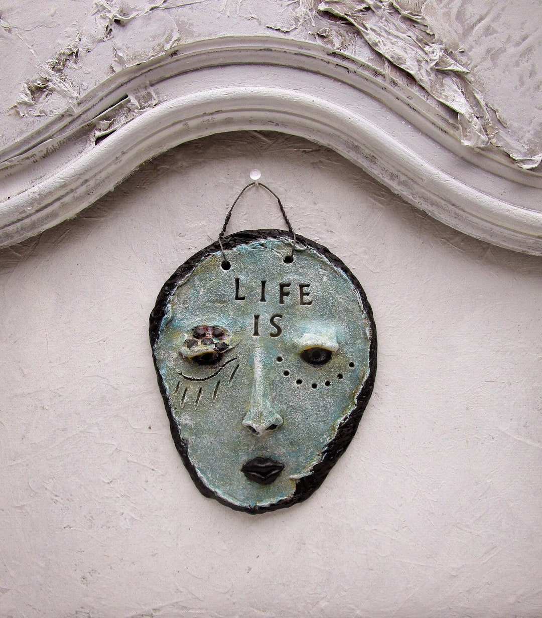 Ceramic Gothic Abstract Face Sculpture Wall Hanging 7.50" X 6.00 ...