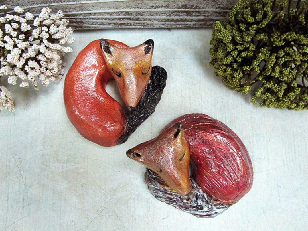 Ceramics Handmade Fox Sculptures Set of Two Sleeping Foxes. - Etsy