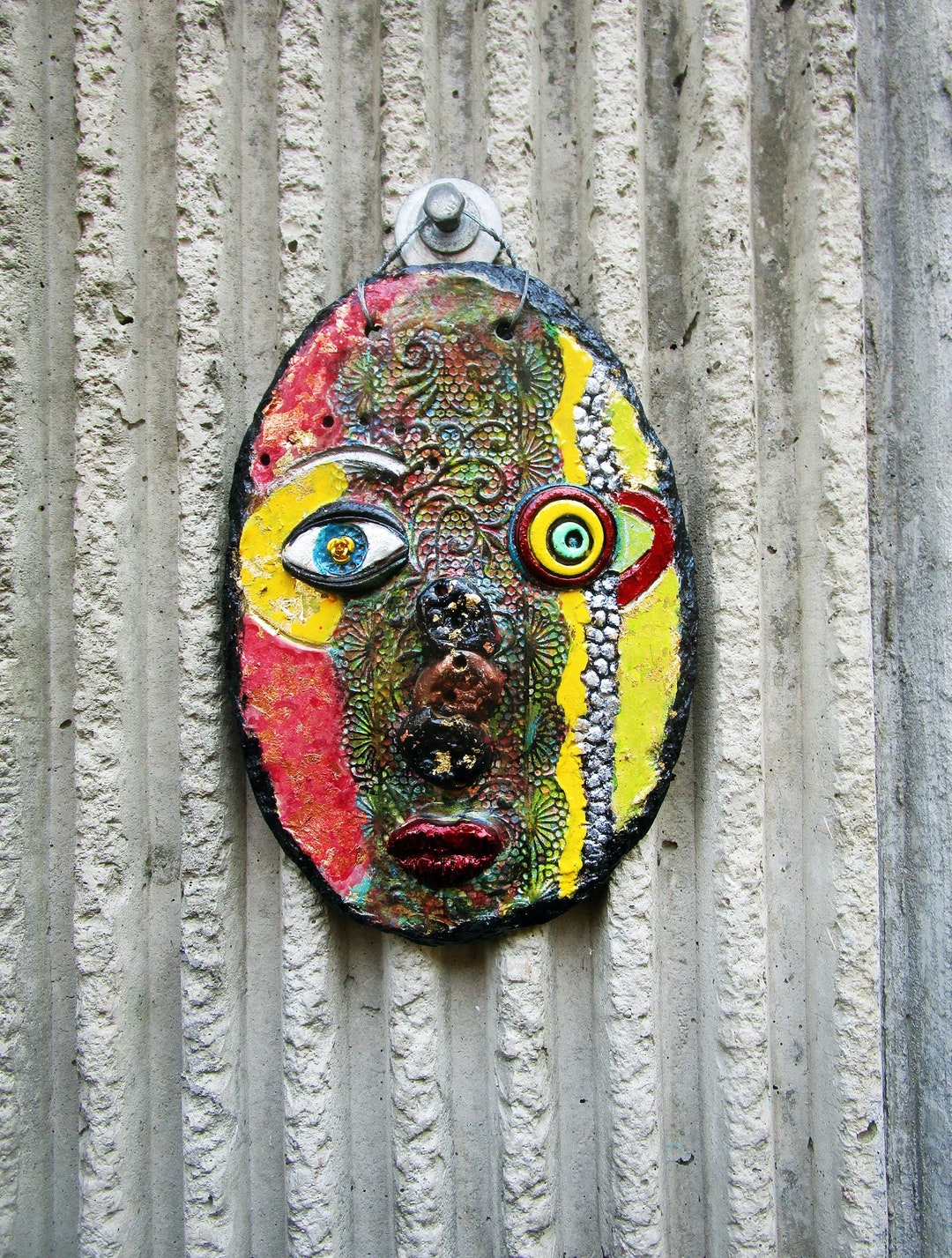 Abstract Sculpture Clay Mask Face Wall Sculpture Wall Hanging, 9.00 X 6 ...