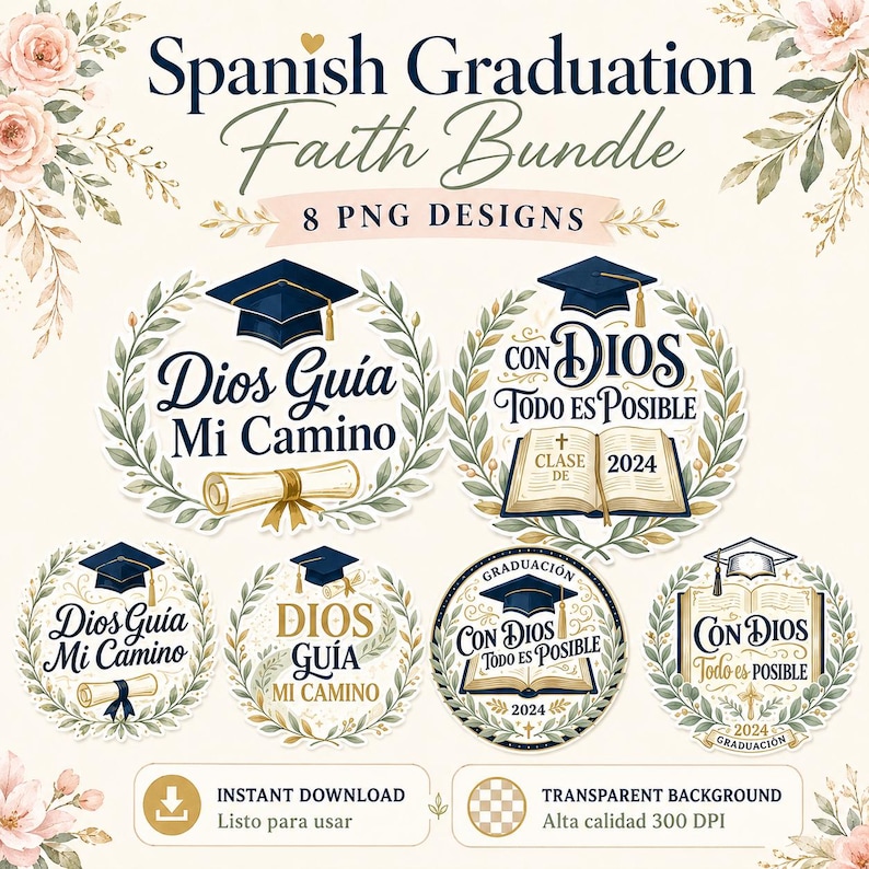 Spanish Christian Graduation PNG Bundle, Faith SVG Clipart (digital ...