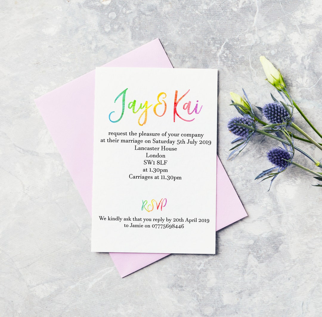 LGBT Rainbow Wedding Invitations, Wedding Invite, Personalised Wedding ...