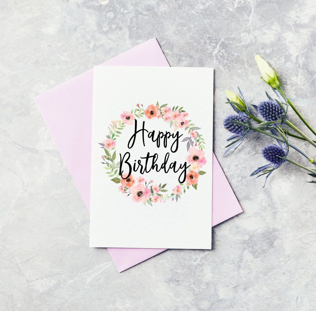 Happy Birthday Card Greeting Card - Customizable, Personalised - Floral ...