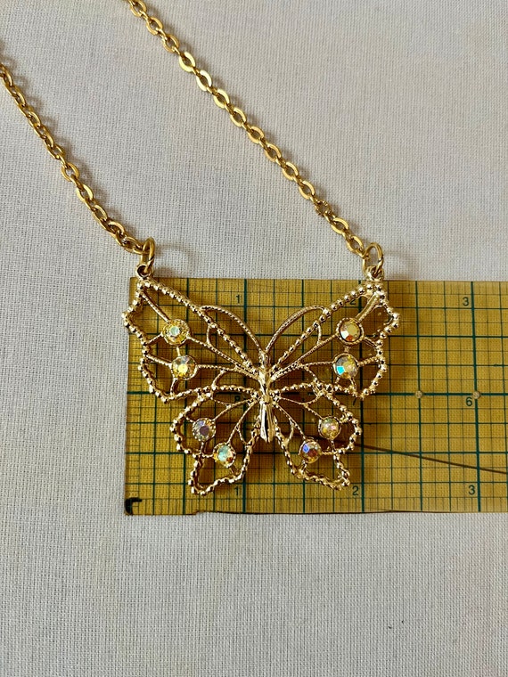 Filigree Butterfly Vintage Necklace with Rhinestones … - Gem