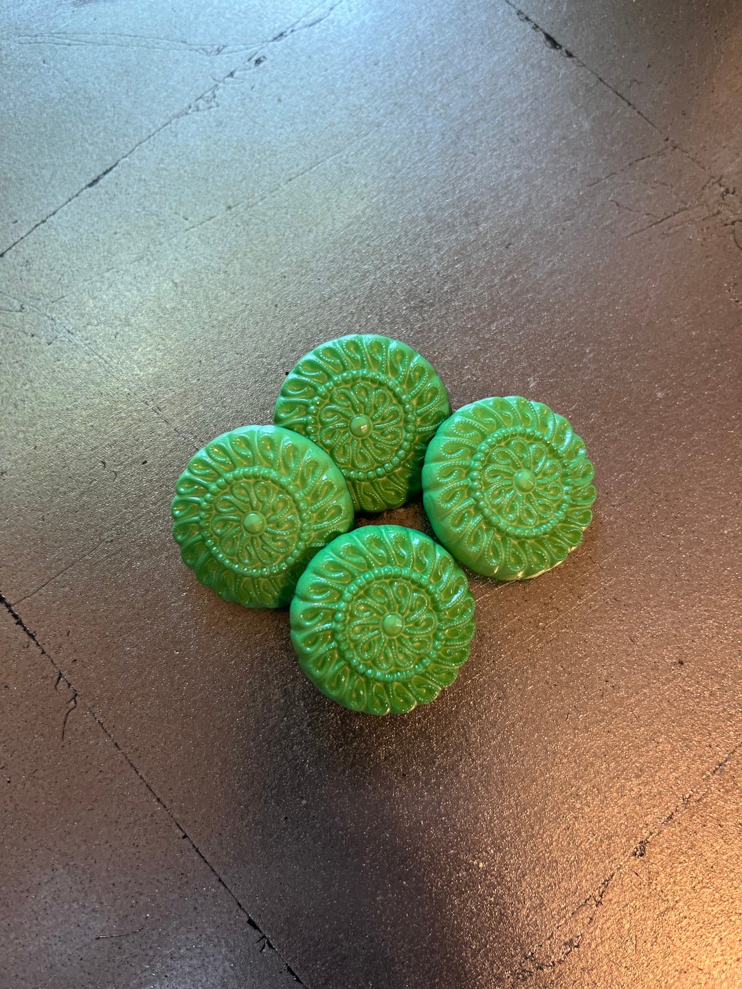 Set of Four Bright Green Plastic Buttons 1 1/8" Diameter Shank Back ...