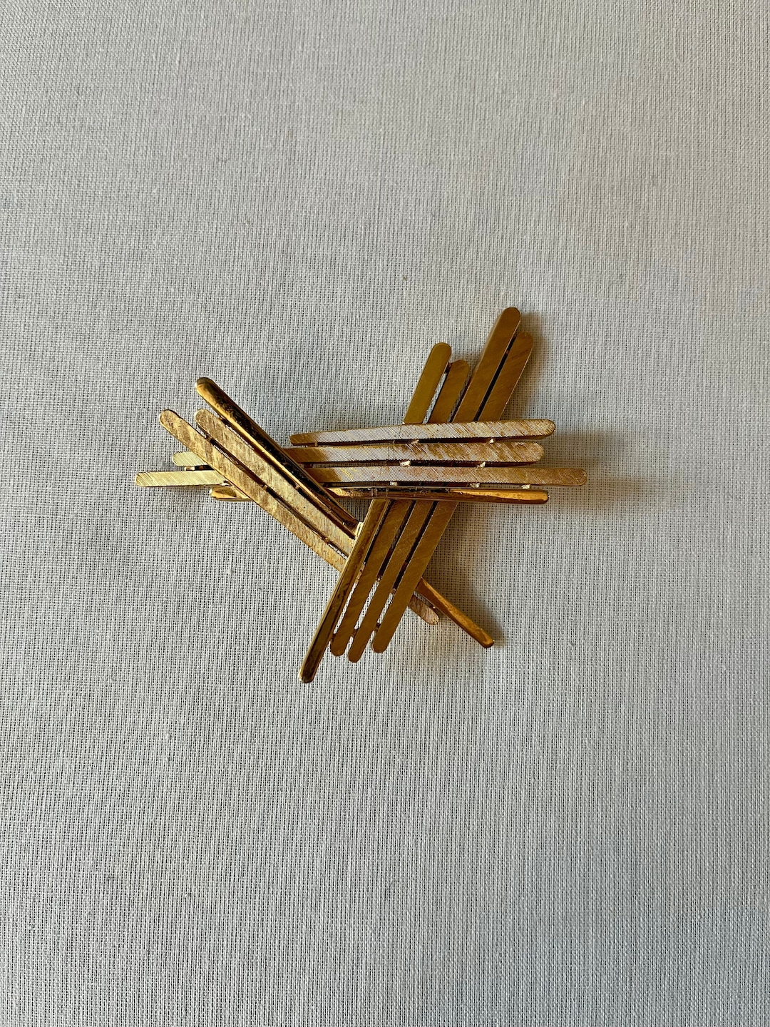 Crown Trifari Brooch Gold Tone Geometric Design of Bars Mid Century ...