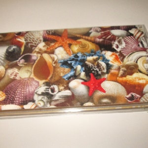 CHECKBOOK COVER Sea Shells Fabric and Vinyl Protector Case Handmade ...