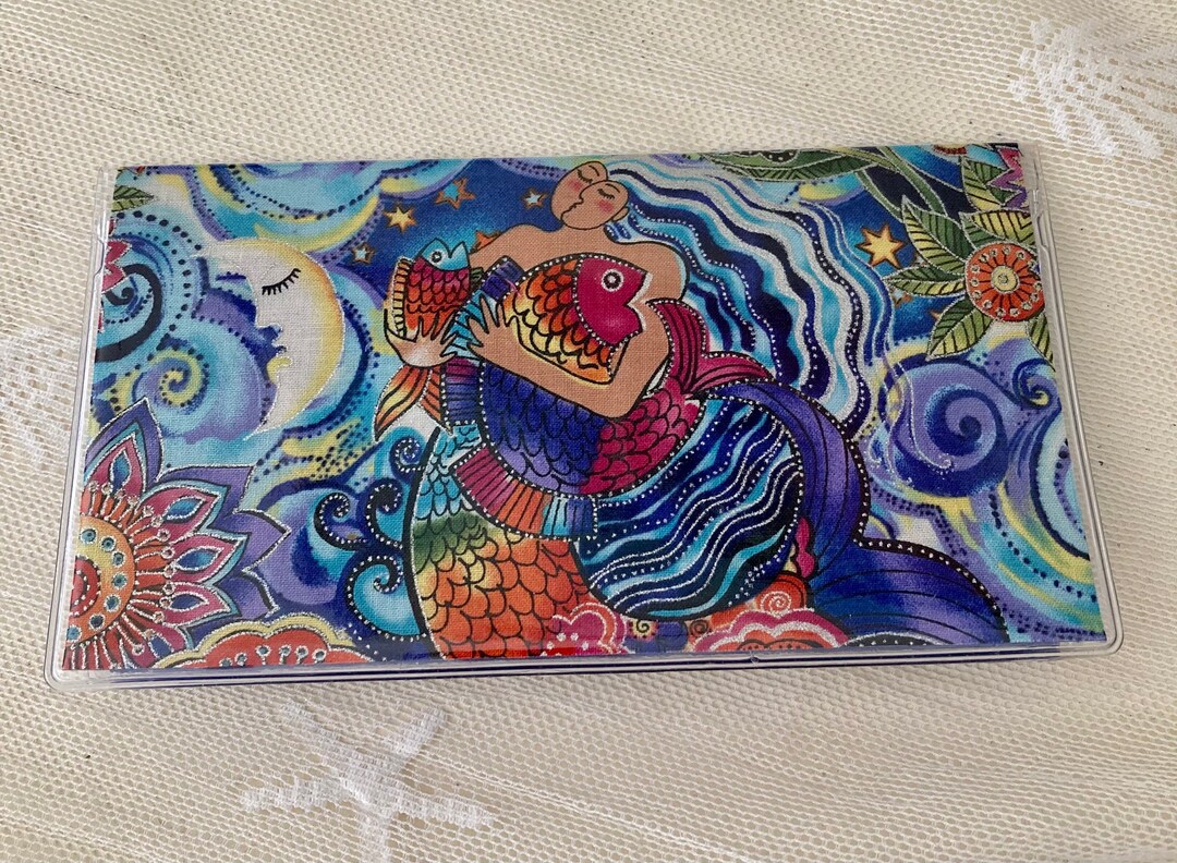 Laurel Burch Sea Goddess Mermaid Fabric Checkbook Cover Handmade Sea ...