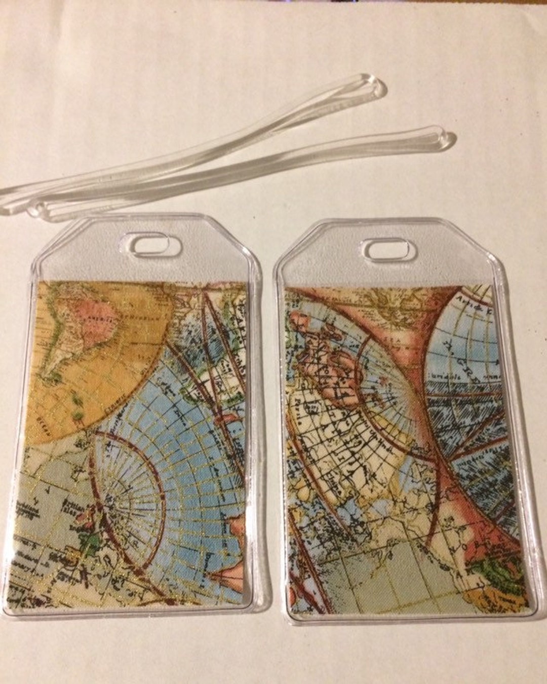Luggage Tags PAIR Maps Globes Travel Accessory Destination Wedding Bon ...
