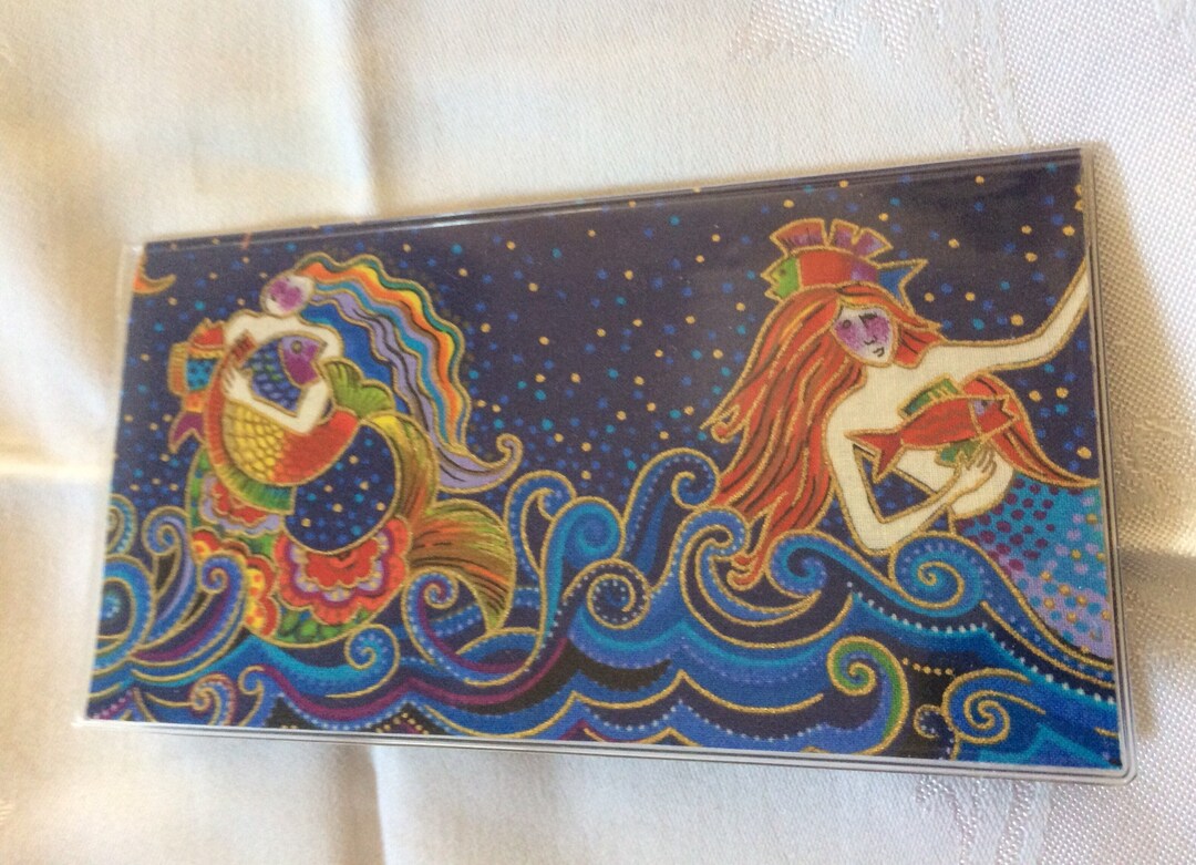 Laurel Burch Mermaids Checkbook Cover Fabric & Vinyl Protector, Rare ...