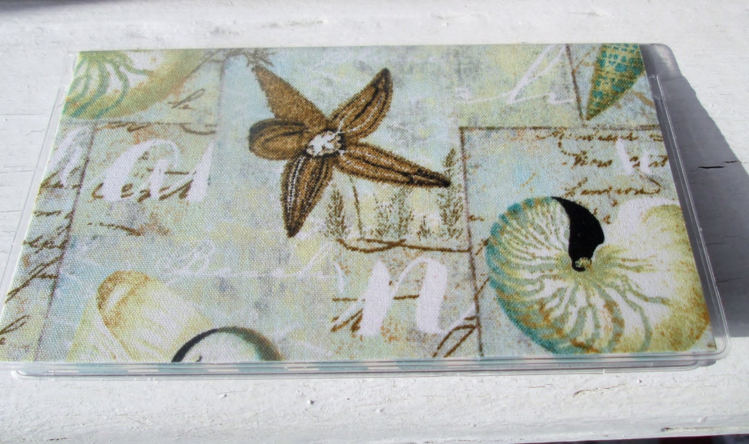 CHECKBOOK COVER Sea Shells Fabric and Vinyl Protector Case Handmade ...