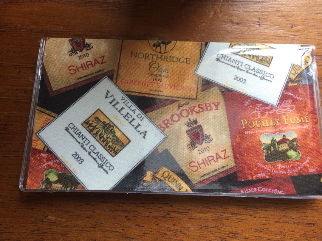 Wine Labels CHECKBOOK COVER Fabric and Vinyl Holder Protector Travel ...