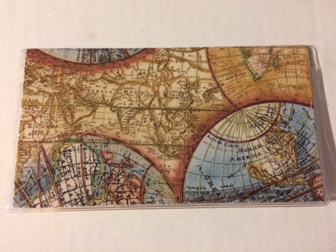 CHECKBOOK COVER Maps Globes Fabric Vinyl Protector Custom Handmade ...