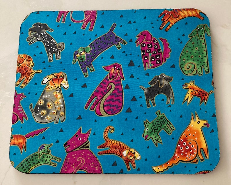 Mousepad Laurel Burch Dogs Fabric Handmade Gift Upcycled - Etsy