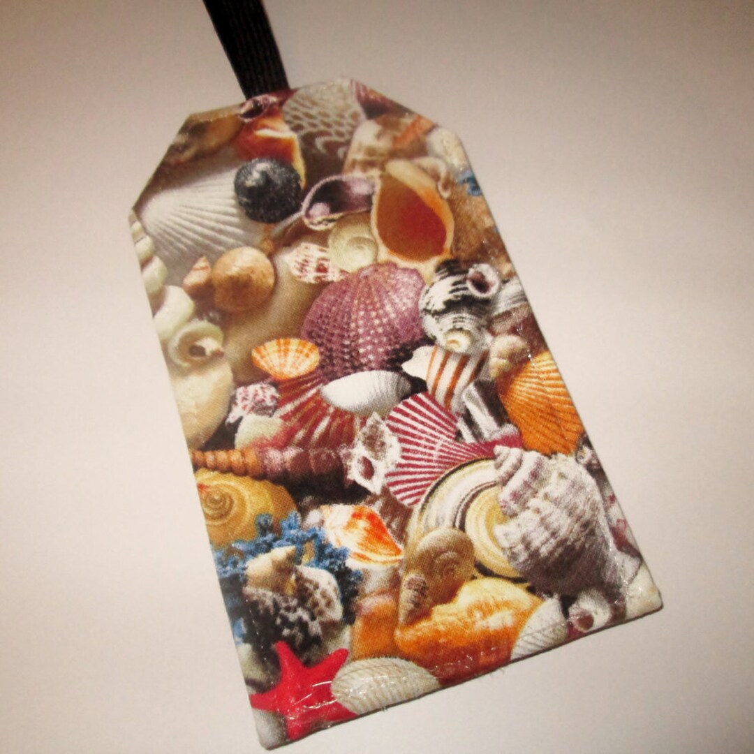 Luggage Tag Sea Shells Handmade Fabric Travel Cruise Accessory ID Gift ...