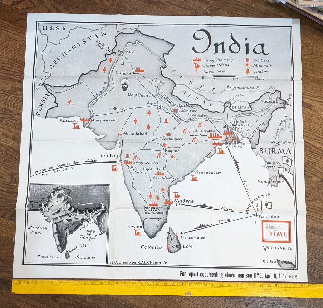 Vintage Map of India Extra to Accompany Time Magazine in 1942 - Etsy