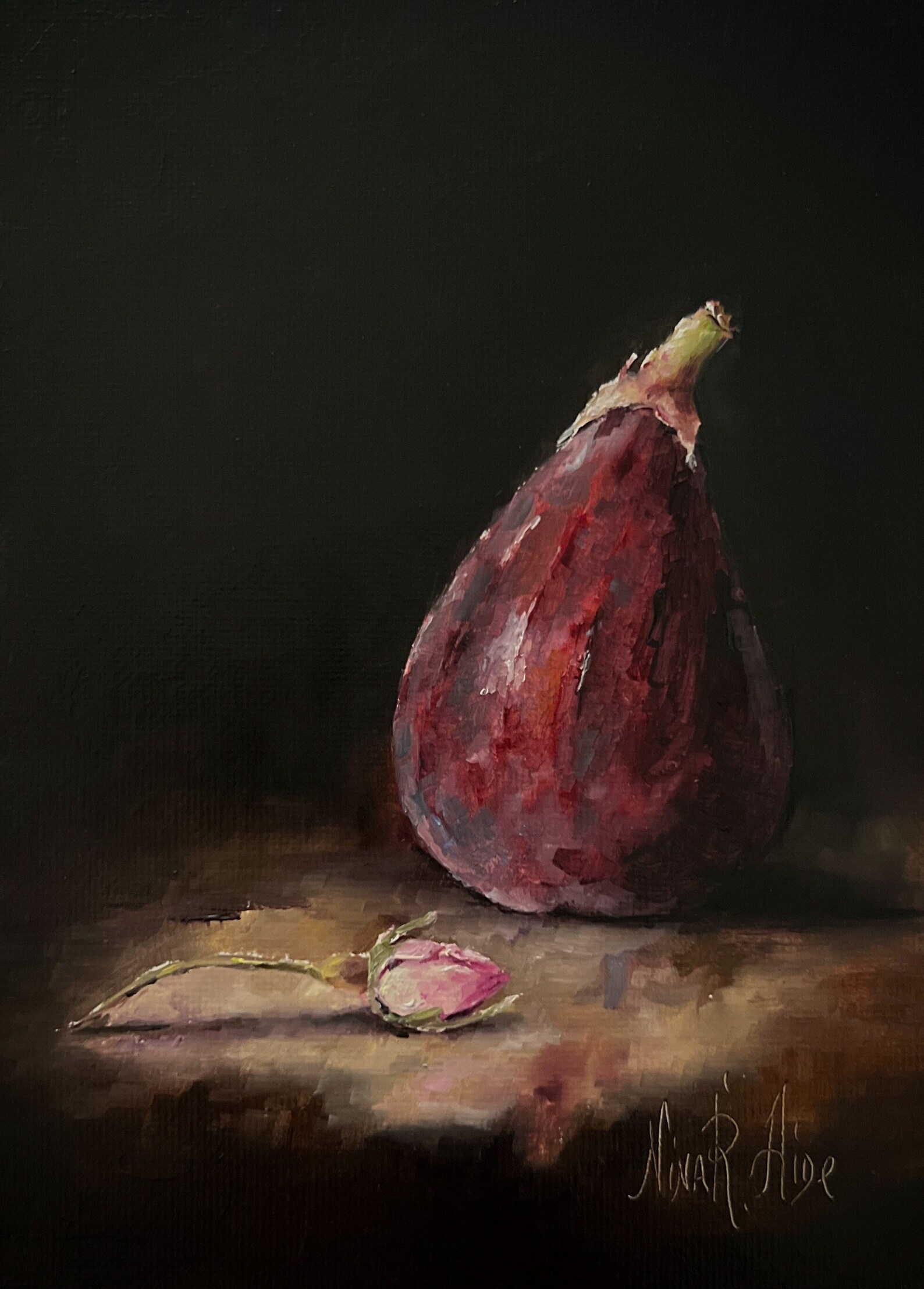 Fig and Rose Bud Still Life Original Oil Painting by Nina R. Aide ...