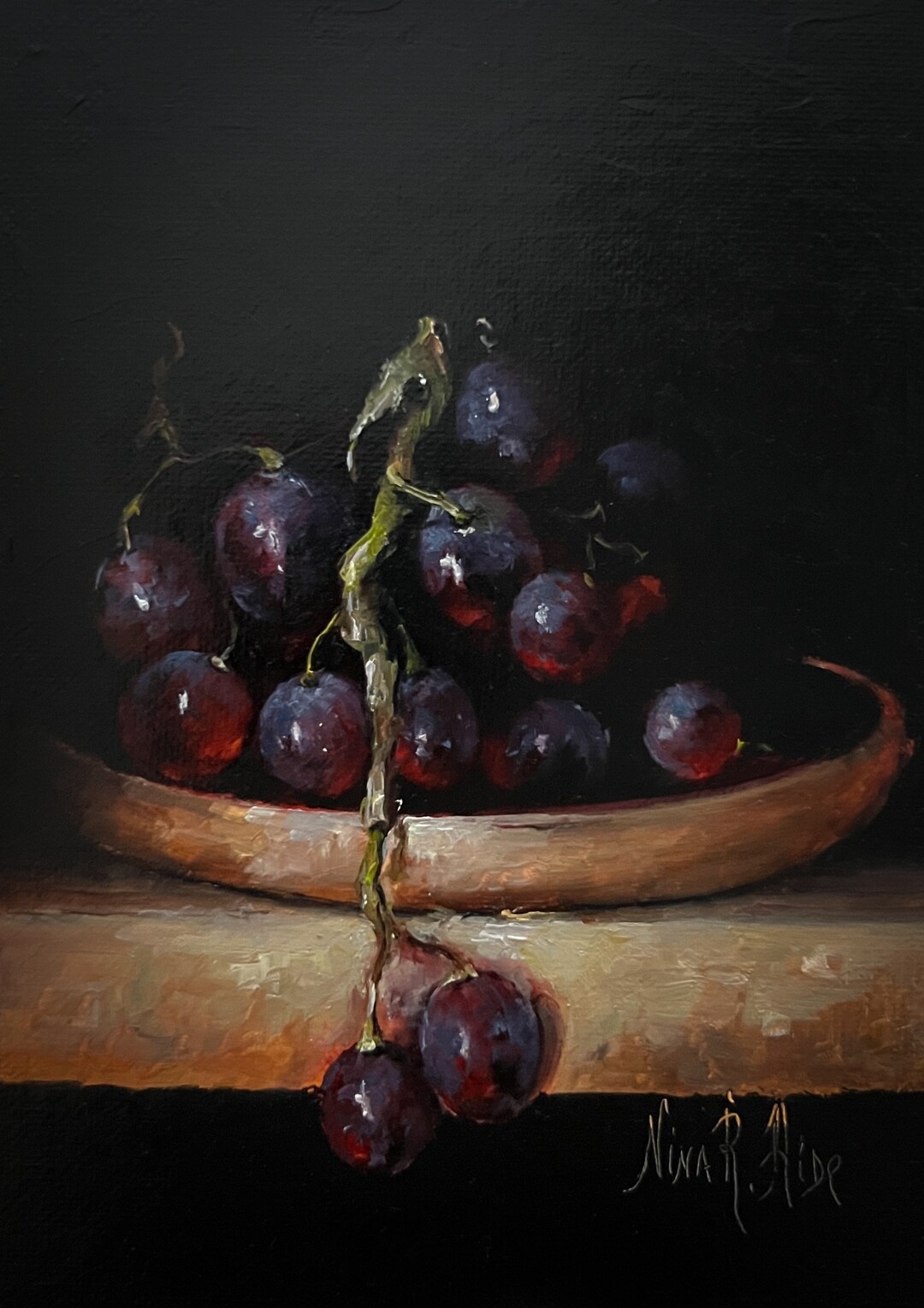 Red Grapes Still Life Original Oil Painting by Nina R.aide Canvas 7x5 ...