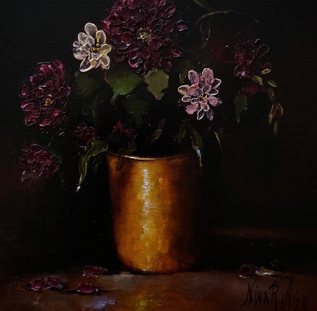 Dahlia Fall Arrangement Original Oil Painting Still Life by Nina R.aide ...