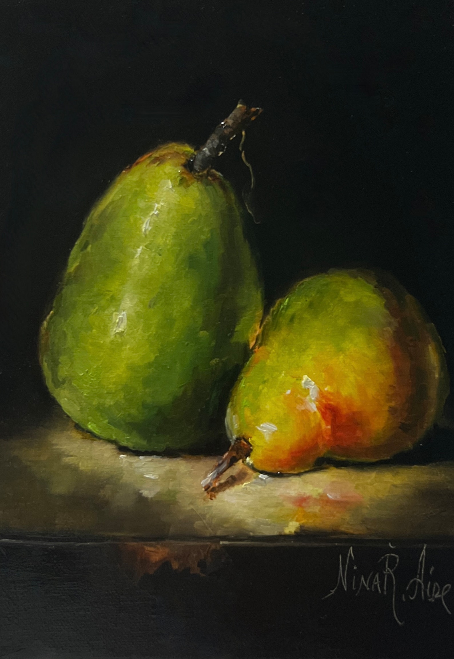 Green Pears Still Life Original Oil Painting by Nina R.aide 7x5 Fuit ...