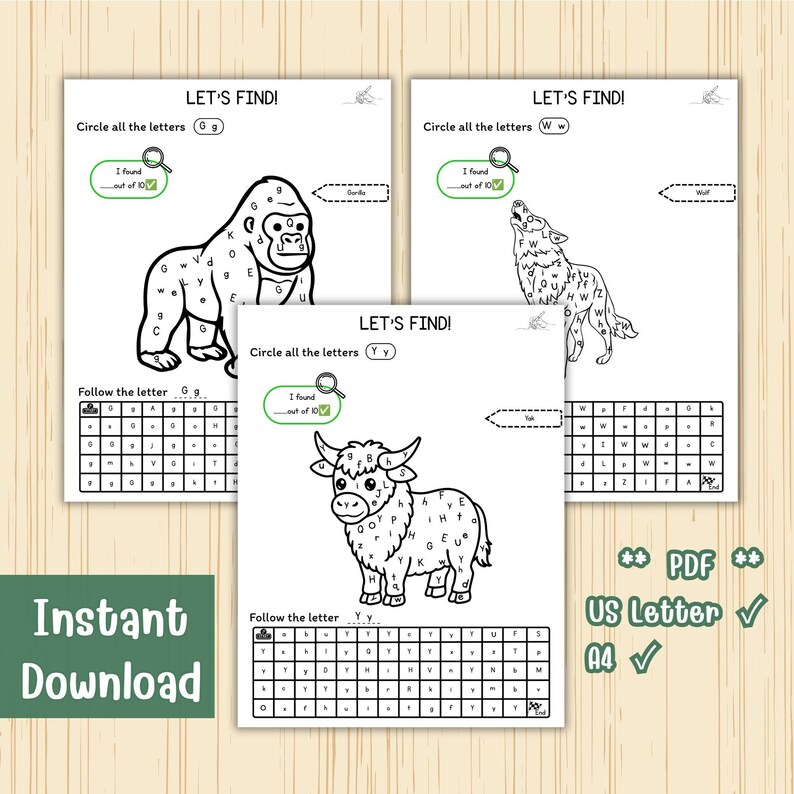 A-Z Alphabet Find and Circle Letters Worksheets, Preschool Kindergarten ...