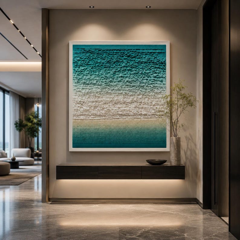 Handmade Textured Paper Relief Artwork, Coastal Ocean Beach Wall Decor ...