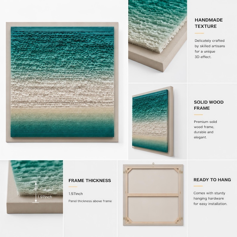 Handmade Textured Paper Relief Artwork, Coastal Ocean Beach Wall Decor ...